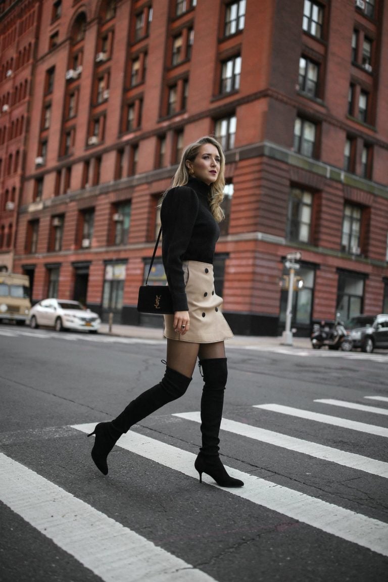 Fall Classics: Khaki Mini Skirt + Over-The-Knee Boots | MEMORANDUM
